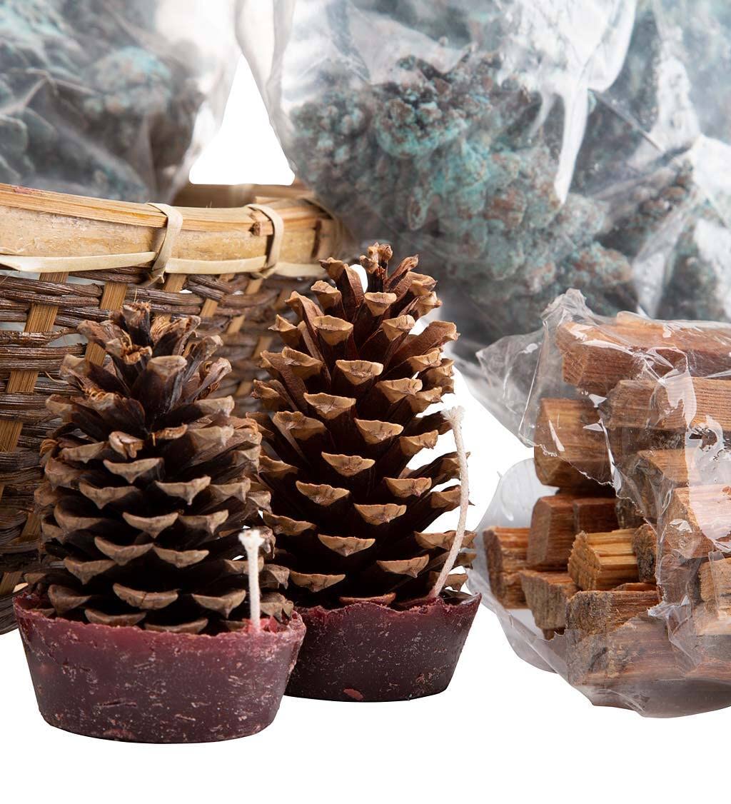 Plow & Hearth Fire Starter Basket with Fatwood, Color Cones and Wax Cones