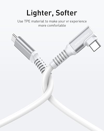 PRISMXR VR Link Cable 16FT USB 3.2 Type C to C Compatible with Meta Quest 3/ Quest 2/ Quest Pro/Pico 4 Accessories and PC/Steam VR USB Link Auto-Connect, 5Gbps High Speed (White)