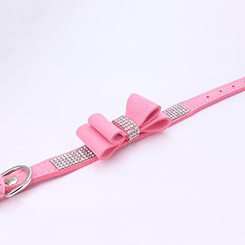 Cat Leather Collar Breakaway Exquisite Adjustable Bowknot Diamond Dog Collar Bling Girl Small Puppy Rhinestone Cute Bowtie Puppy Pet Collars