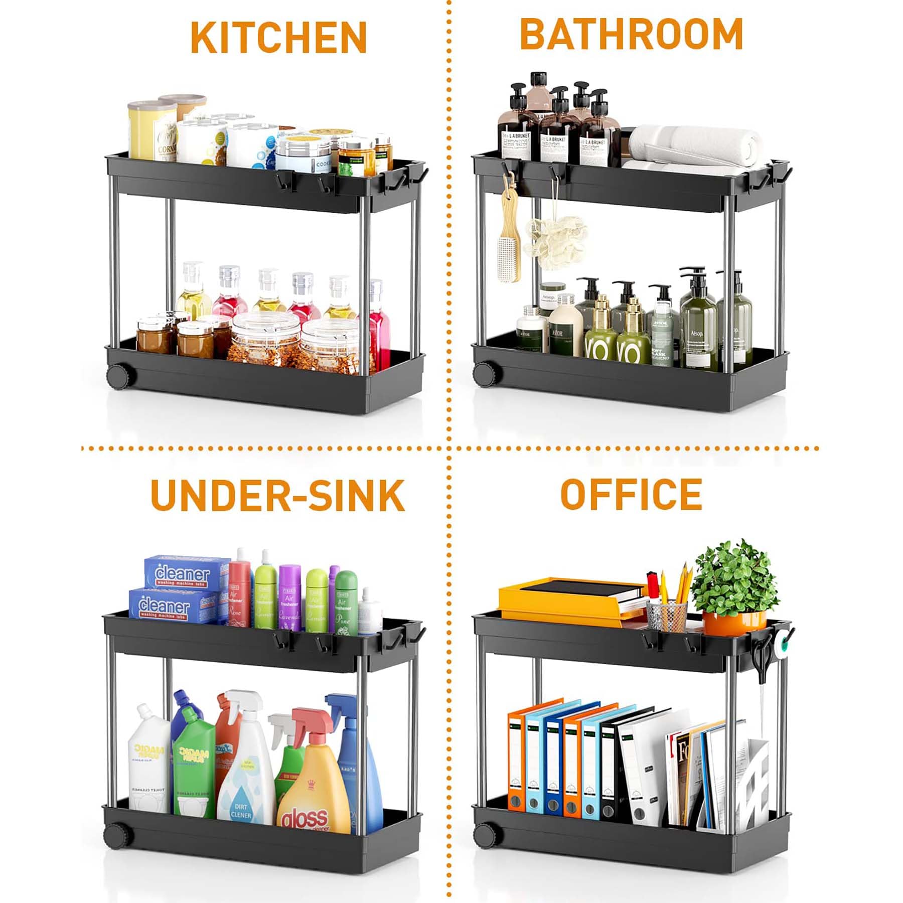 LONONE Under Cabinet Organizer Shelf 2 Tier Bathroom Organizer Under Sink Shelf Simple Trending Stackable 2-Tier Under Sink Cabinet Organizer,Green