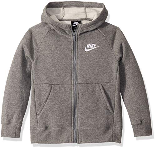 Nike Girl's NSW Full Zip Hoodie, Carbon Heather/White, X-Large