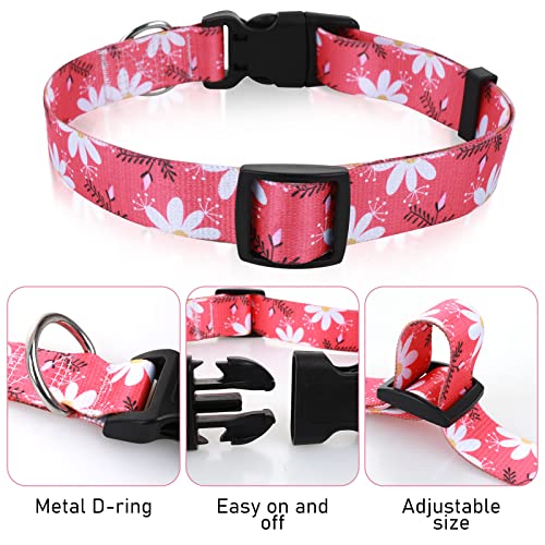 TIESOME Adjustable Soft Dog Collar, Bohemia Floral Multicolor Cute Patterns for Small Medium Large Pet Puppy Walking Running Training (Red M)