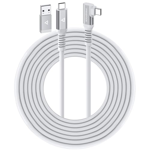 PRISMXR VR Link Cable 16FT USB 3.2 Type C to C Compatible with Meta Quest 3/ Quest 2/ Quest Pro/Pico 4 Accessories and PC/Steam VR USB Link Auto-Connect, 5Gbps High Speed (White)