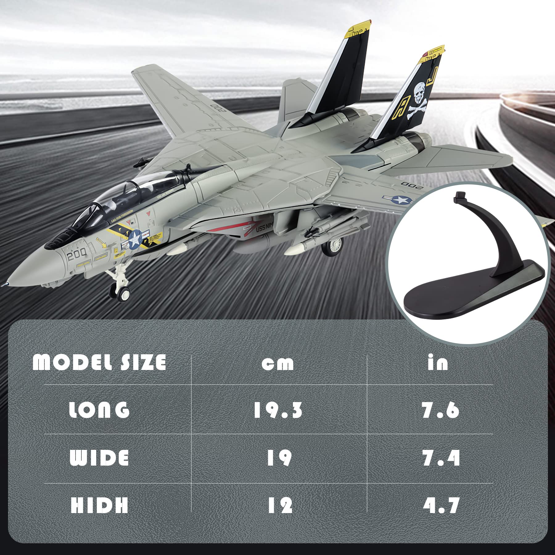 HANGHANG 1/100 F14 Tomcat Model Skeleton Fighter(Foldable Wings) Attack Plane Diecast Military Models Metal Airplane Models for Collection or Gift