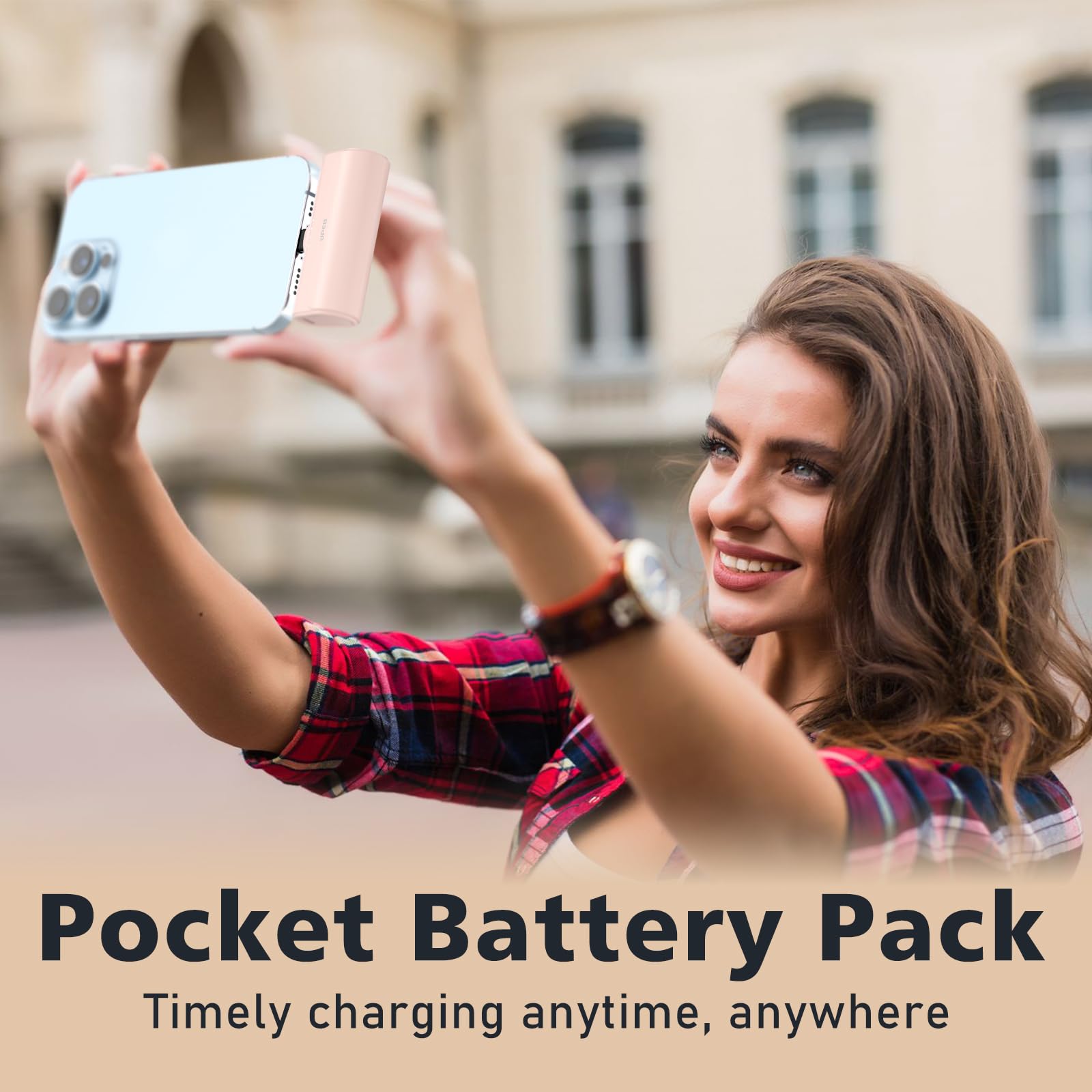 UPEB 2 Packs Portable Phone Charger iPhone 5000mAh with Built in Cable, MFi Certified Mini Power Bank Cordless External Battery Pack for All iPhone Series 14/13/12/11/XR/X/SE/8/7/6 Pro Max