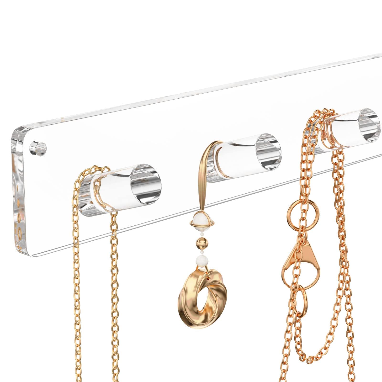 NIUBEE Wall Mounted Necklace Hanger, 4 Pack Acrylic Jewelry Stand Organizer, Bracelets Rings Bangles Display Rack,Best Gift for Girl Women