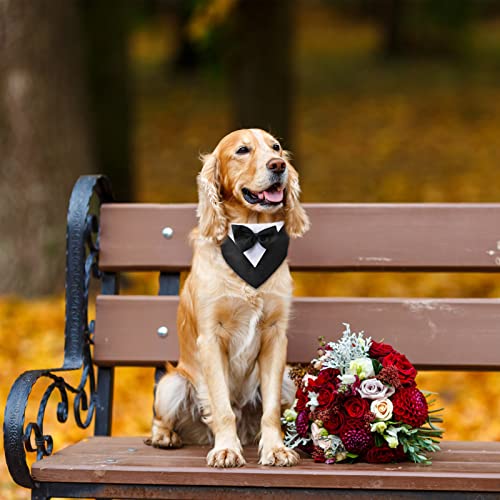 URROMA 1 PC Formal Dog Bandana Collar, Pet Tuxedo Collar with Bow Tie Dog Wedding Bowtie Collar, Black L