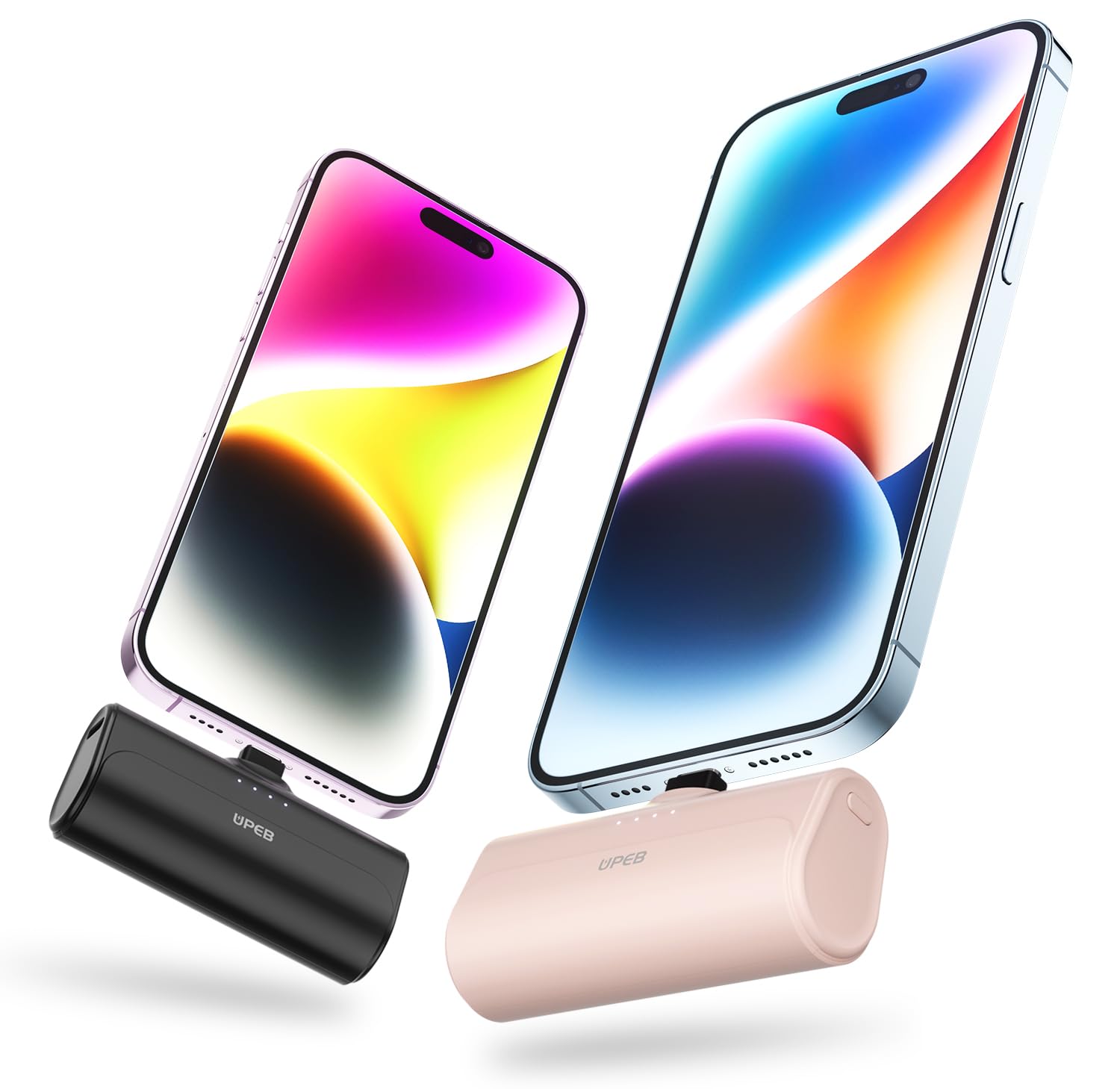 UPEB 2 Packs Portable Phone Charger iPhone 5000mAh with Built in Cable, MFi Certified Mini Power Bank Cordless External Battery Pack for All iPhone Series 14/13/12/11/XR/X/SE/8/7/6 Pro Max