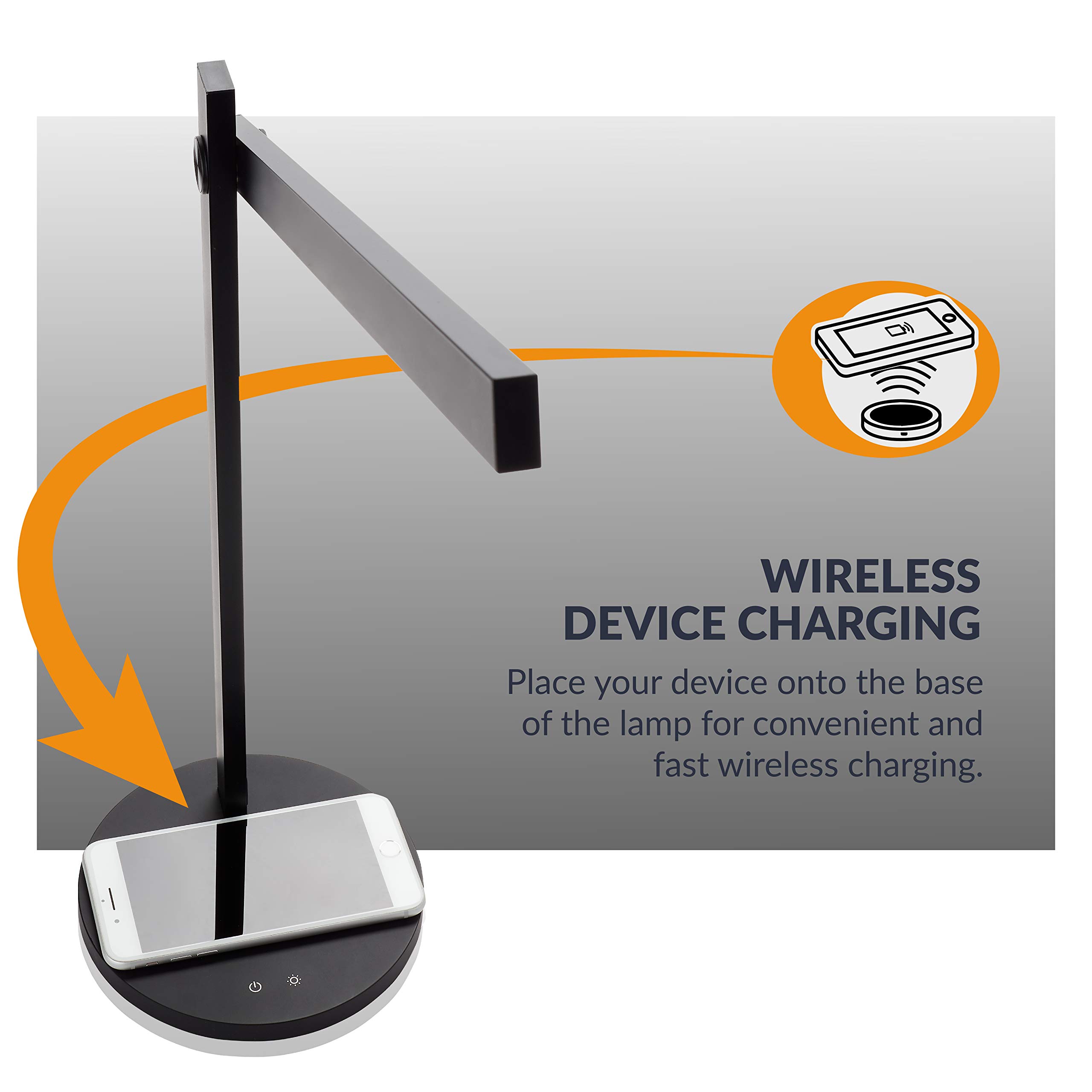 Newhouse Lighting NHDK-AD-BK Adonis Minimalist Modern LED Desk Lamp with Fast Wireless Charger for iPhone, Samsung & Qi-Enabled Phones, 3 Brightness Levels & 3 Color Modes, White, Black