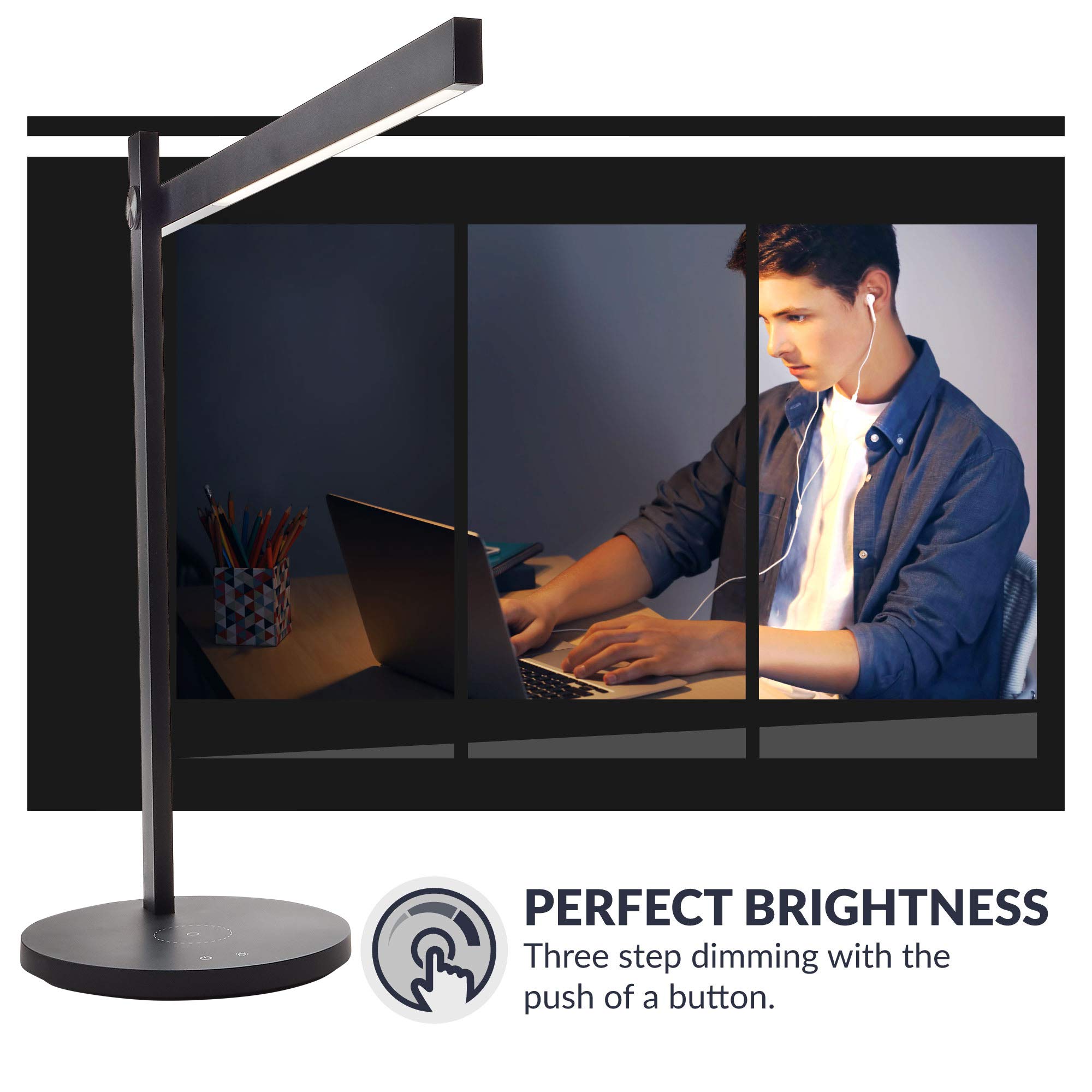 Newhouse Lighting NHDK-AD-BK Adonis Minimalist Modern LED Desk Lamp with Fast Wireless Charger for iPhone, Samsung & Qi-Enabled Phones, 3 Brightness Levels & 3 Color Modes, White, Black