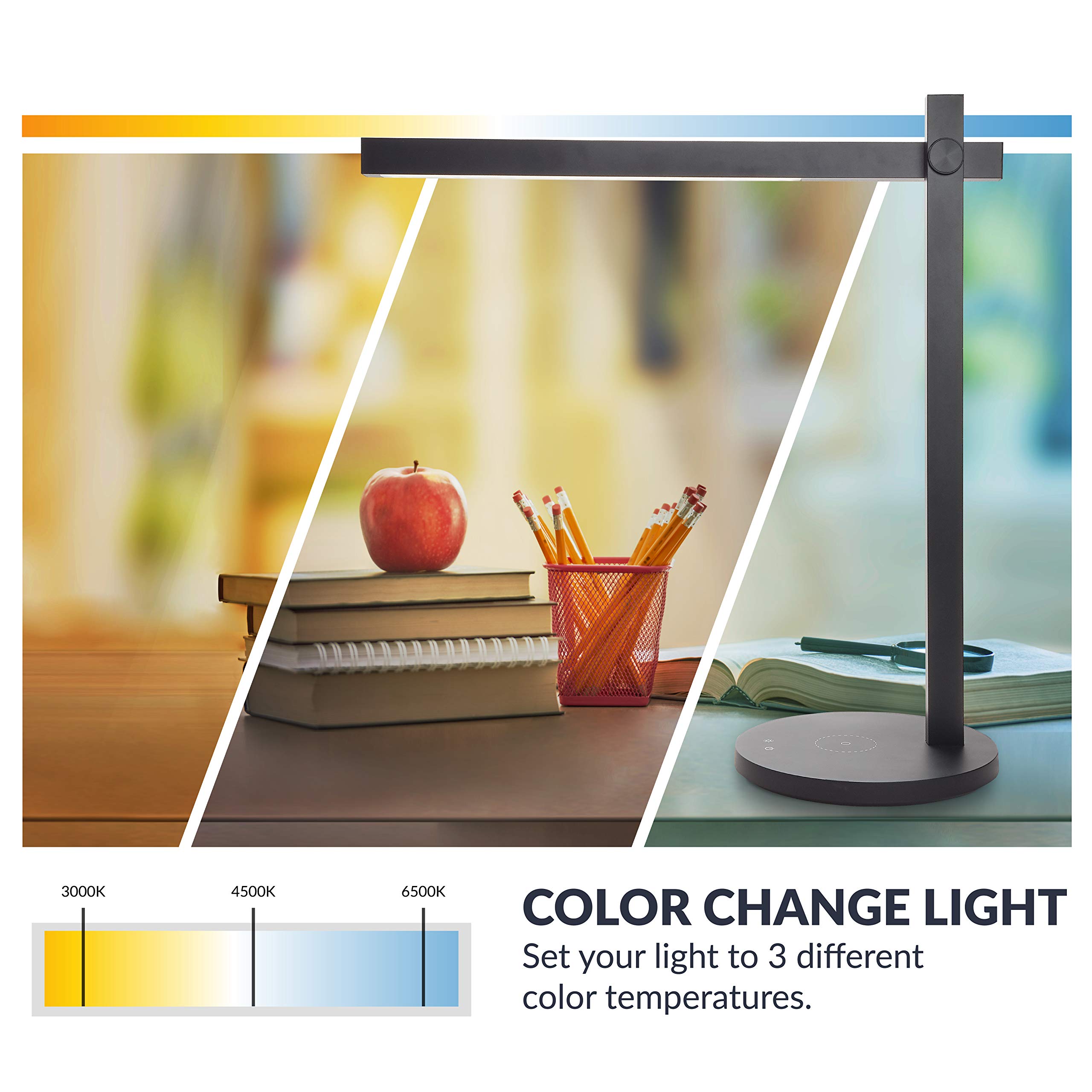 Newhouse Lighting NHDK-AD-BK Adonis Minimalist Modern LED Desk Lamp with Fast Wireless Charger for iPhone, Samsung & Qi-Enabled Phones, 3 Brightness Levels & 3 Color Modes, White, Black