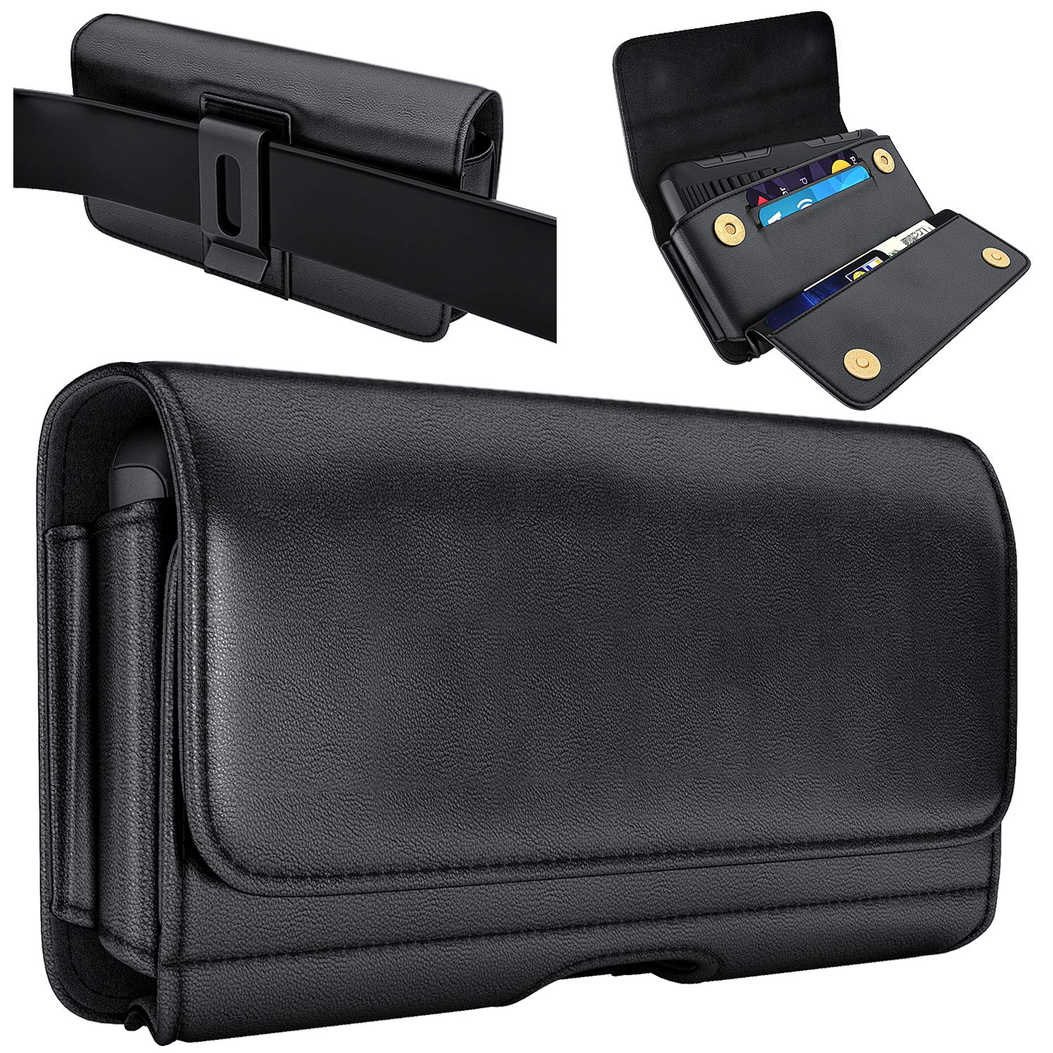 DeBin Holster for iPhone 15 Pro Max Plus, 14 Pro Max 13 Pro max 12 Pro Max 11 Pro Max, Xs Max, 8 Plus, 7 Plus Cell Phone Belt Holder Case with Clip ID Card Pouch Cover (Fits Phone with Case on) Large