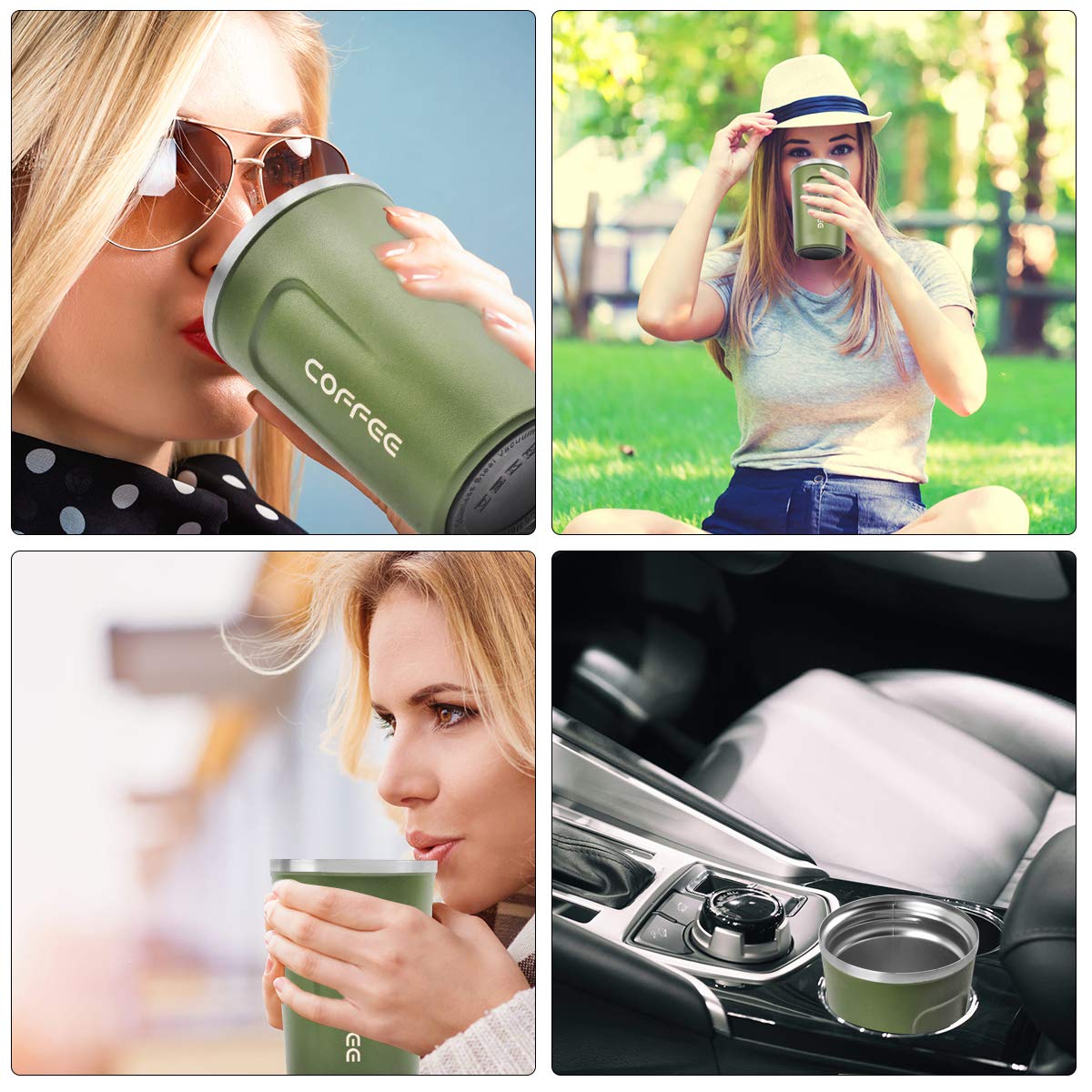 12 oz Stainless Steel Vacuum Insulated Tumbler - Coffee Travel Mug Spill Proof with Lid - Thermos Cup for Keep Hot/Ice Coffee,Tea and Beer (Green)