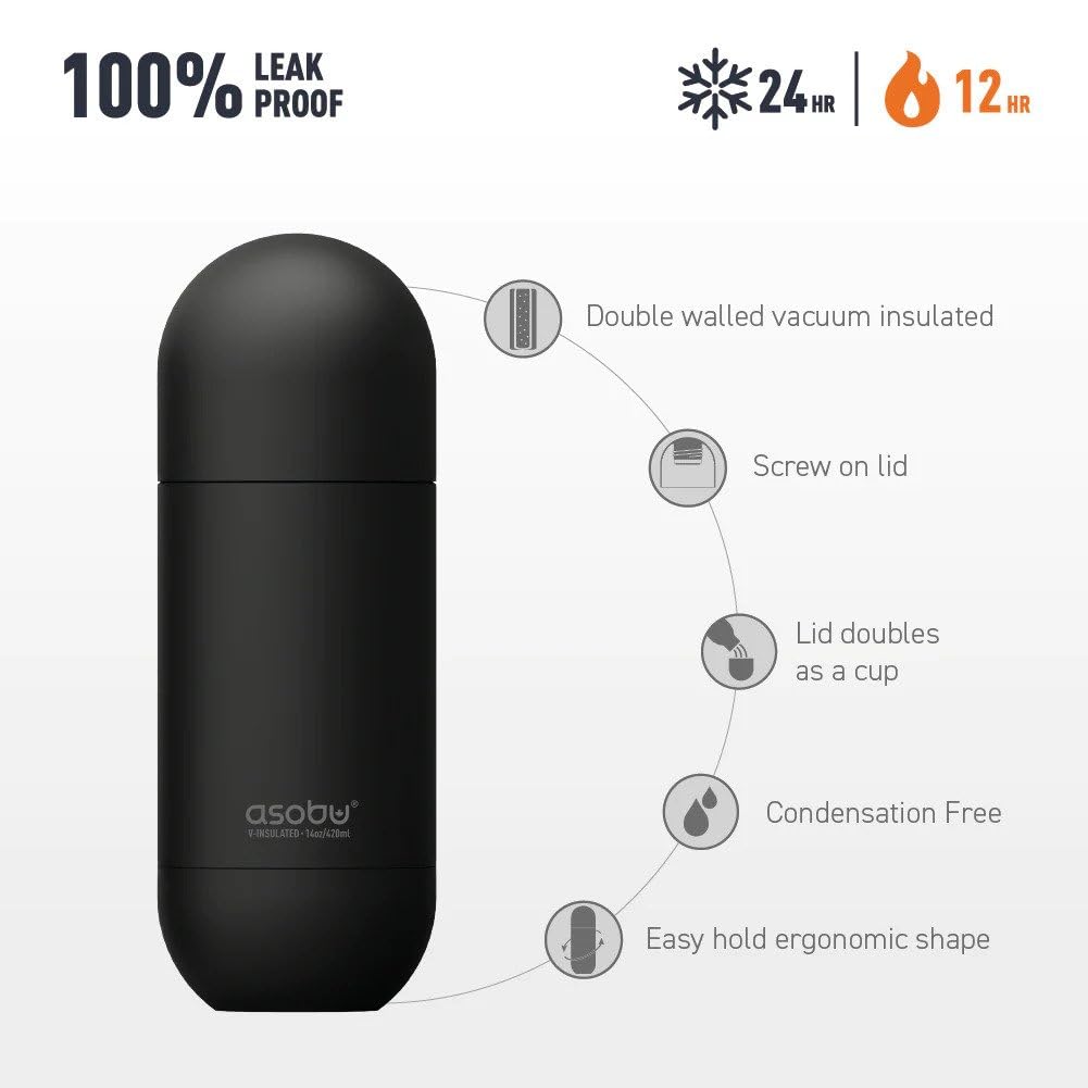 asobu Orb Bottle Blue Insulated Travel Bottle, 420 ml