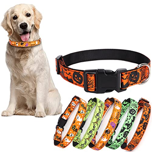 Halloween Dog Collar and Leash Set, Durable Soft Halloween Style Pet Collar Adjustable for Small Medium Large Dogs Kitten Monster XL