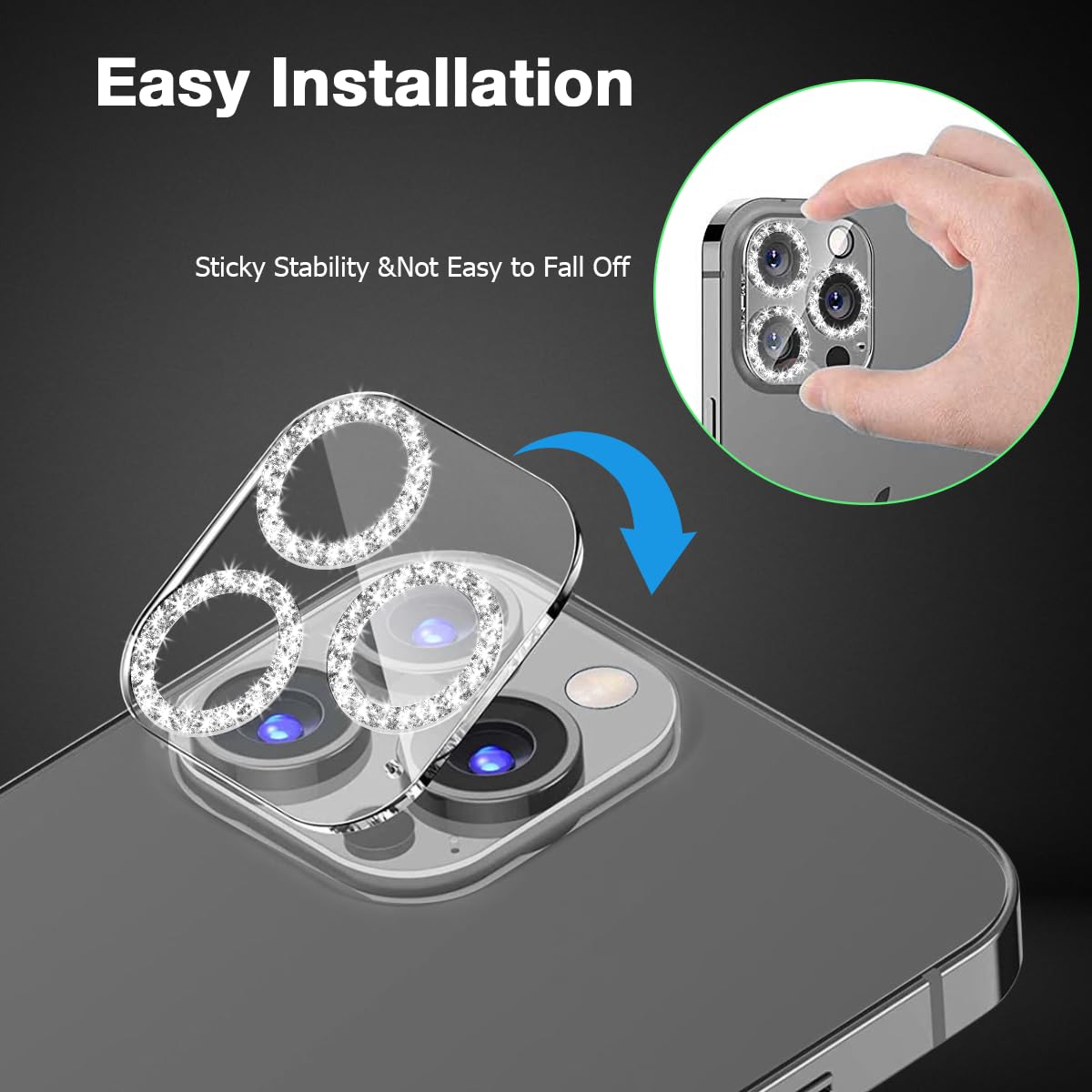 OUYTEU 3*Pack（Silver Diamond） Camera Lens Protector Glass for iPhone 15 Pro and iPhone 15 Pro Max, Ultra HD, Anti-Scratch,Case Friendly,Easy Install,Compatible iPhone 14 Pro and iPhone 14 Pro Max