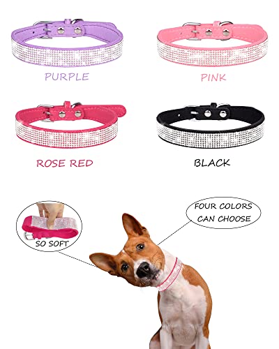 Dog Collar for Small Dogs, Adjustable Leather Suede Bling Dog Collars,Pink Dog Collar Cat Collar, Rhinestone Dog Collar(S, Pink)