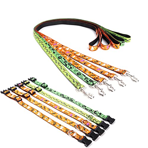 Halloween Dog Collar and Leash Set, Durable Soft Halloween Style Pet Collar Adjustable for Small Medium Large Dogs Kitten Monster XL