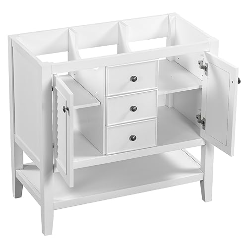 i-POOK 35" Bathroom Vanity Without Sink, Modern Undermount Bathroom Sink Cabinet with 2 Cabinets, 2 Drawers, Open Shelf and Adjustable Divider, Freestanding Bathroom Vanities, White