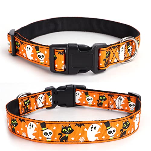 Halloween Dog Collar and Leash Set, Durable Soft Halloween Style Pet Collar Adjustable for Small Medium Large Dogs Kitten Monster XL