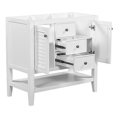i-POOK 35" Bathroom Vanity Without Sink, Modern Undermount Bathroom Sink Cabinet with 2 Cabinets, 2 Drawers, Open Shelf and Adjustable Divider, Freestanding Bathroom Vanities, White