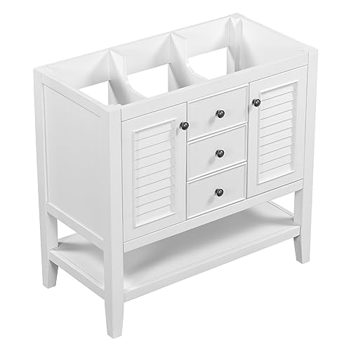 i-POOK 35" Bathroom Vanity Without Sink, Modern Undermount Bathroom Sink Cabinet with 2 Cabinets, 2 Drawers, Open Shelf and Adjustable Divider, Freestanding Bathroom Vanities, White