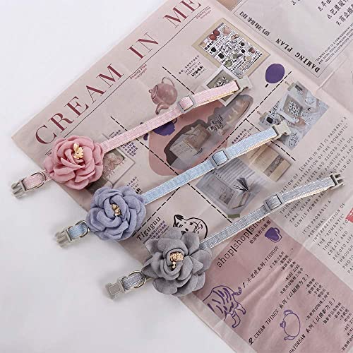 Pet Cat Collar with 3D Flower,Beautiful Adjustable Bow Tie Safety Buckle Dog Necklace Dog Leash New Year Gift Blue, Grey, Pink(Pink)