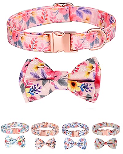 Bow Tie Dog Collar for Small Medium Large Dogs, Comfy Puppy Collars, Adjustable Pure Cotton Dog Collars for Girl and Boy Dog, Pink Dog Collar, Collar para Perros. (S, Pink)