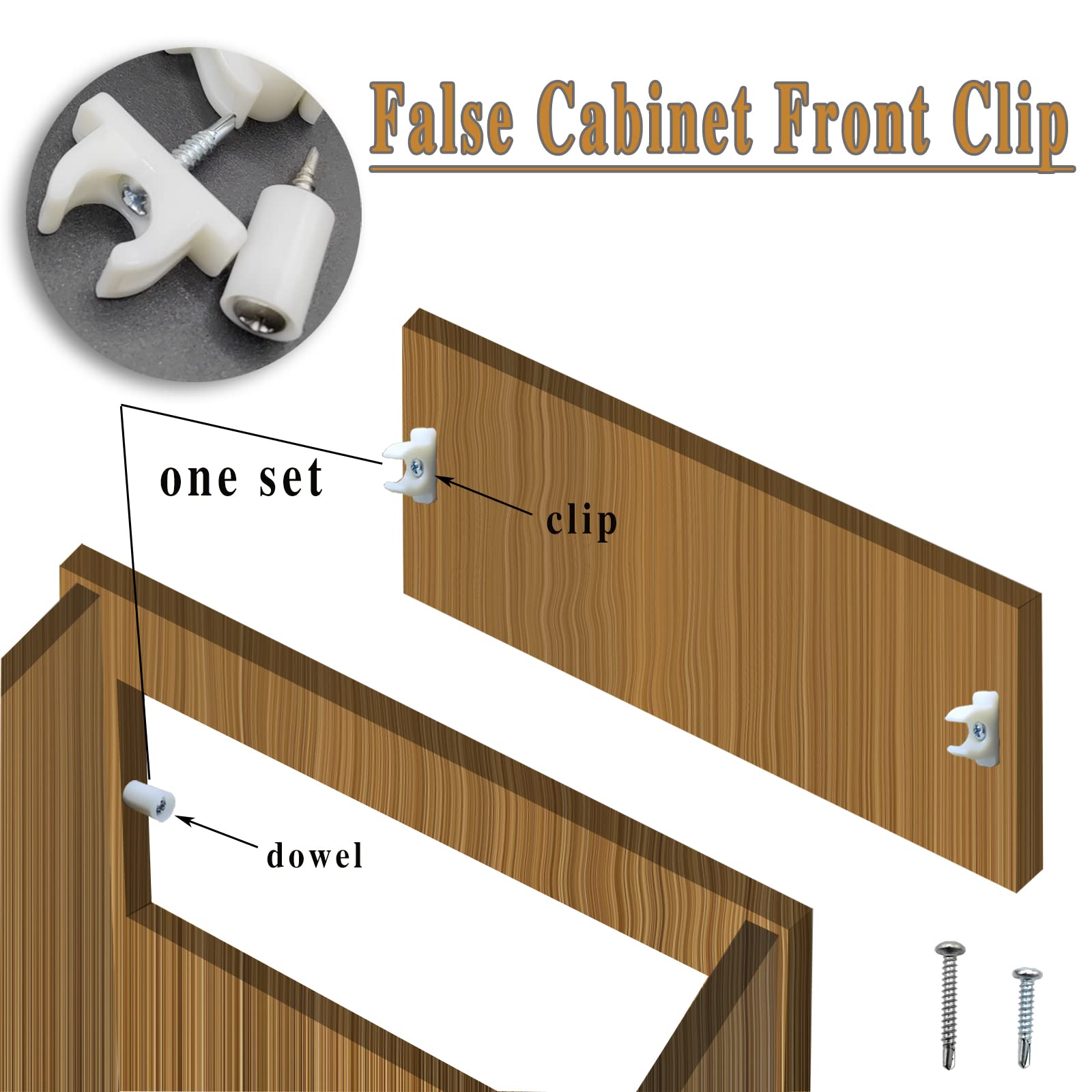 fallingstar False Cabinet Clips Tip-Out Sink Cabinet Clips - Universal False Front Fasteners for Drawer/Cabinet with Snap Mechanism - Hardware Replacement Set Includes Screws (4 White)