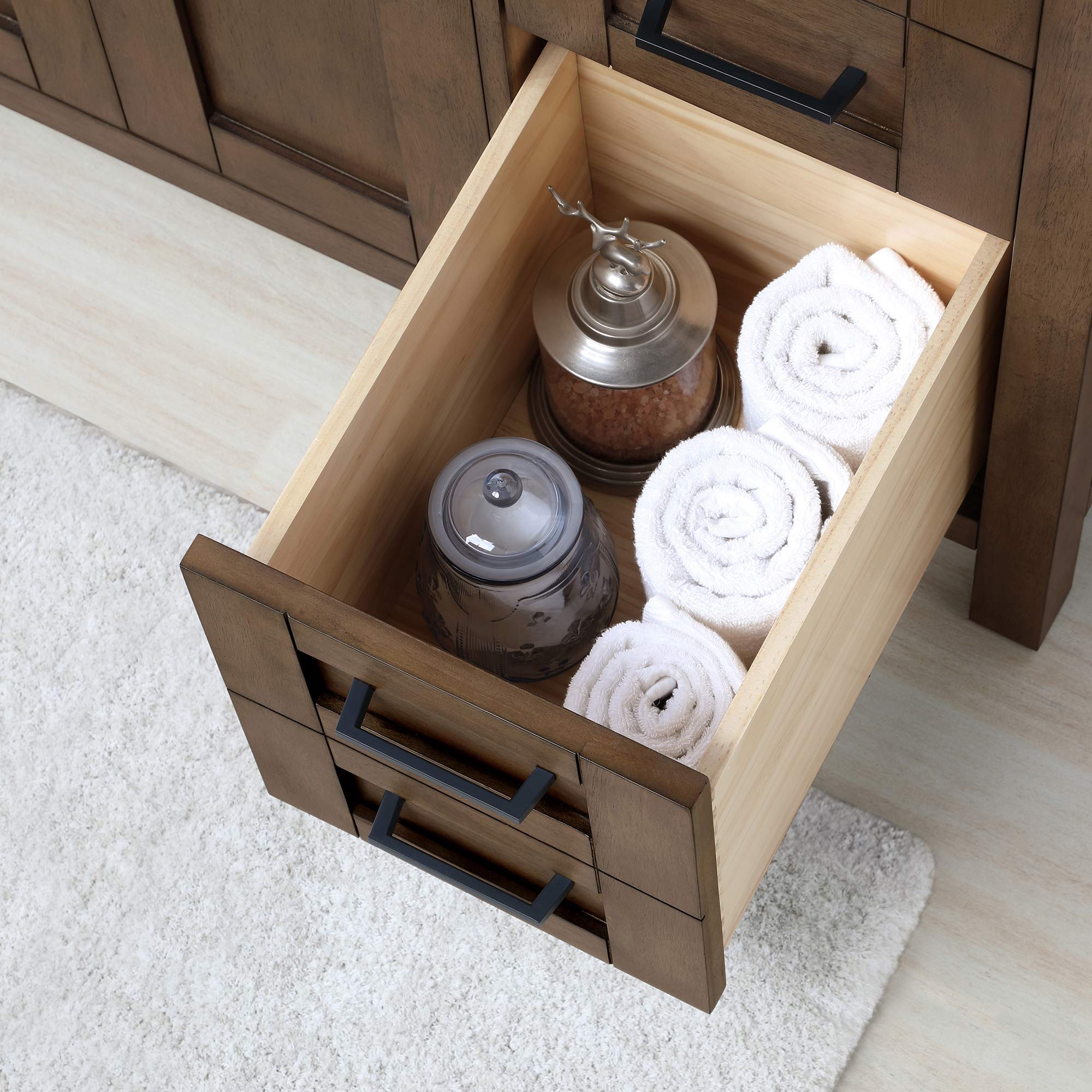 OVE Decors Maya Plus 36 in. Single Sink Bathroom Vanity in Almond Latte Finish, Black Hardware and Included Power Bar