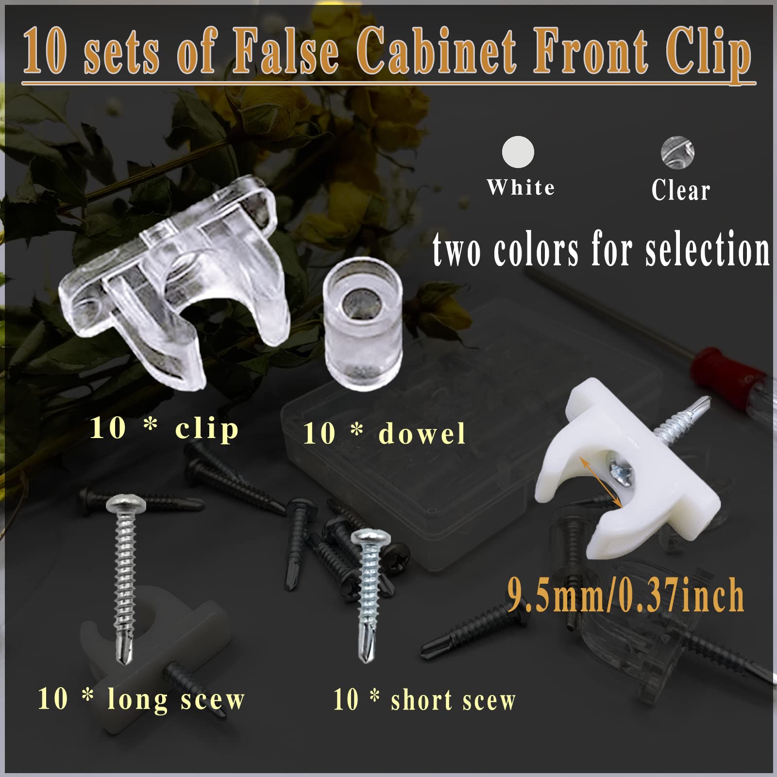 fallingstar False Cabinet Clips Tip-Out Sink Cabinet Clips - Universal False Front Fasteners for Drawer/Cabinet with Snap Mechanism - Hardware Replacement Set Includes Screws (4 White)