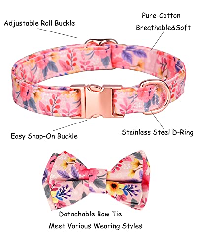 Bow Tie Dog Collar for Small Medium Large Dogs, Comfy Puppy Collars, Adjustable Pure Cotton Dog Collars for Girl and Boy Dog, Pink Dog Collar, Collar para Perros. (S, Pink)