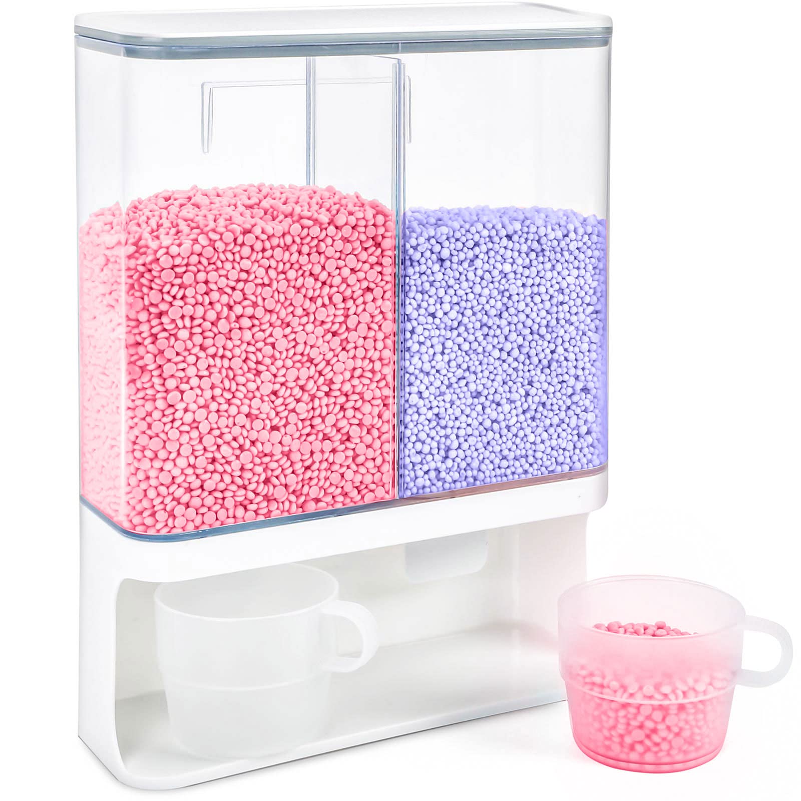 Conworld Rice Dispenser Kitchen Organization, Wall-Mounted Dry Food Storage Container with Lids and 1 cup, Laundry Detergent Dispenser.Suitable for Black Rice, Pet Food, Beans, Laundry Scent Beads