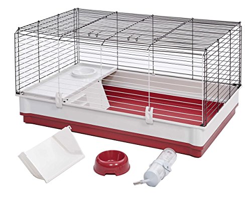 MidWest Homes for Pets 158 Wabbitat Deluxe Rabbit Home, Rabbit Cage, 39.5 L x 23.75 W x 19.75 H Inch, Maroon/White