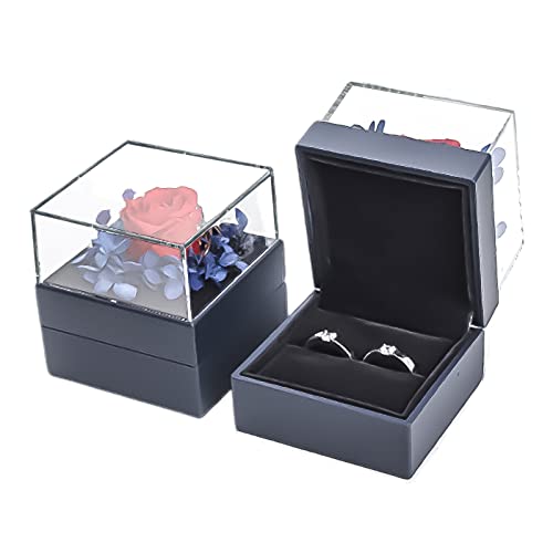YAGELI Preserved Flower Ring Box for Wedding Ceremony - Acrylic Square Jewelry Box Double Ring Display Case Holder for Valentine's Day, Mother's Day, Gift for Her