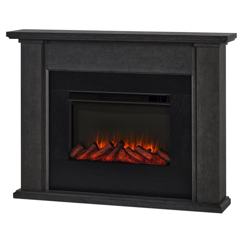 BOWERY HILL 52" Slim Solid Wood and Glass Electric Fireplace in Gray Finish