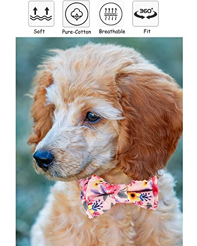 Bow Tie Dog Collar for Small Medium Large Dogs, Comfy Puppy Collars, Adjustable Pure Cotton Dog Collars for Girl and Boy Dog, Pink Dog Collar, Collar para Perros. (S, Pink)