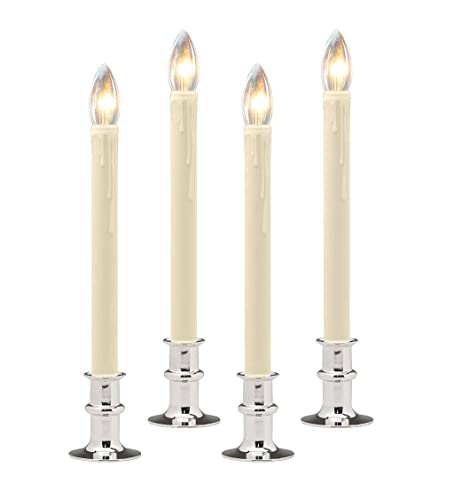 Plow & Hearth Adjustable Window Candle with Timer, Set of 4, Battery-Operated, Traditional-Style with Modern Convenience, Remote Control, Soft Glow, Twinkle Setting, 2" Dia. x 8½" or 11" H (Pewter)