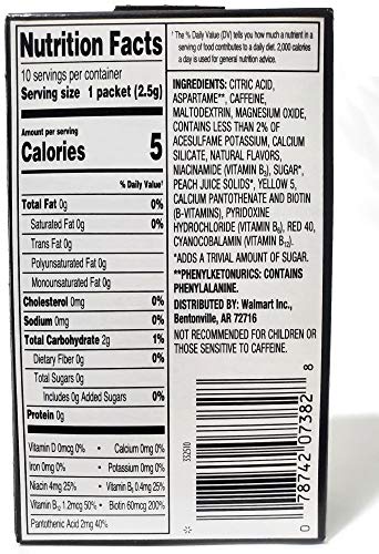 Great Value Sugar Free, Low Calorie ENERGY Peach Mango Drink Mix (Pack of 4)