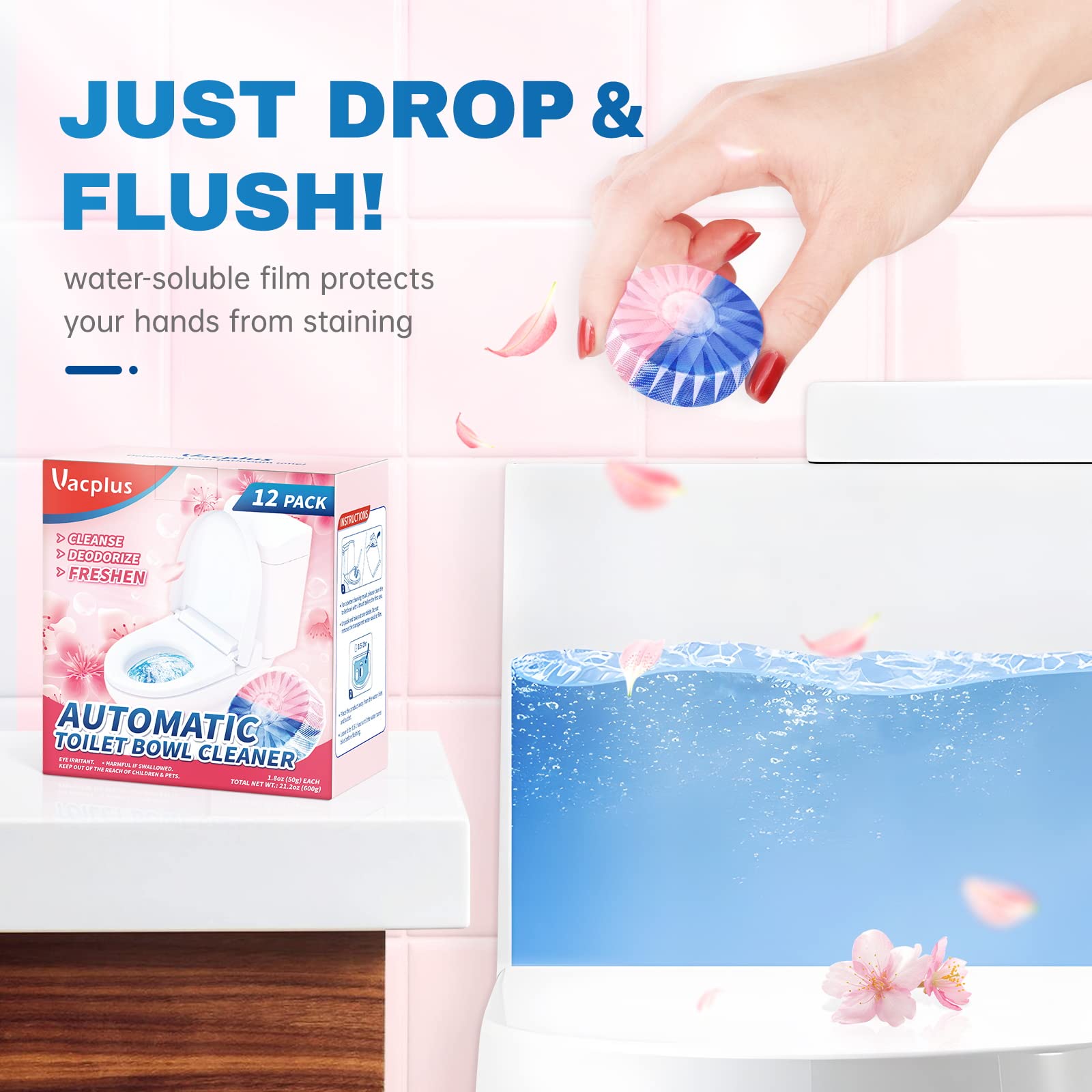 Vacplus Toilet Bowl Cleaners - 12 Pack, Upgraded Long-Lasting Toilet Cleaner, Toilet Bowl Cleaner Tablets, Prevent Various Stains