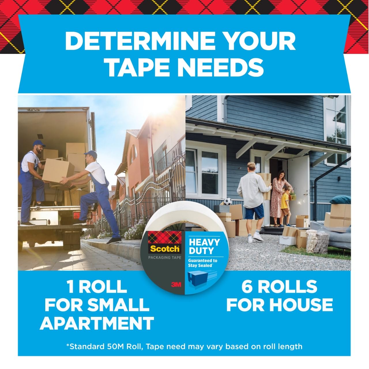 Scotch Heavy Duty Shipping Packaging Tape, 1.88" x 54.6 yd, 3" Core, Clear, Great for Packing, Shipping & Moving, 1 Roll (3850)