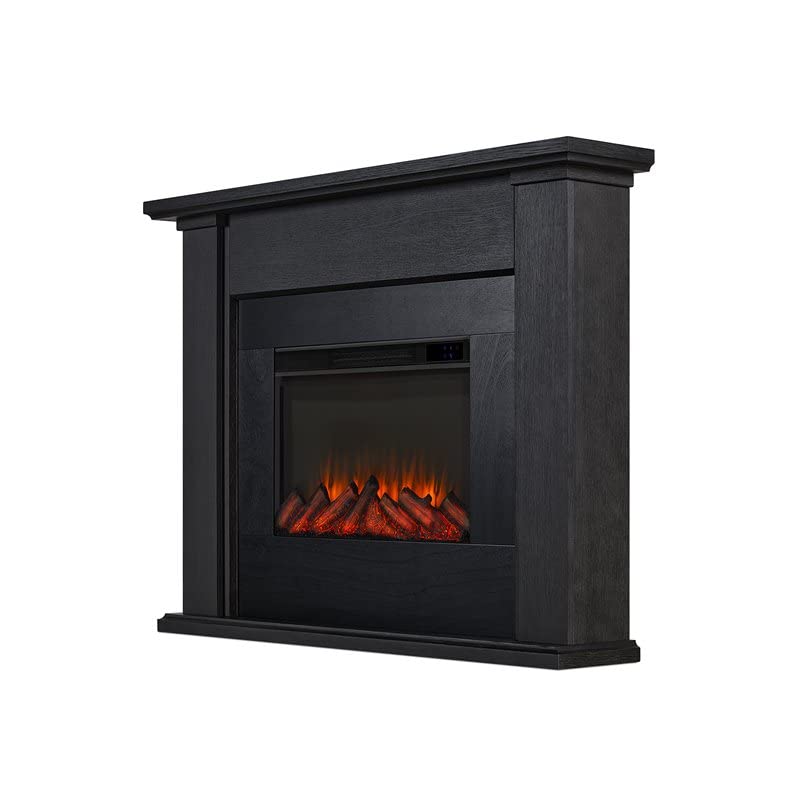 BOWERY HILL 52" Slim Solid Wood and Glass Electric Fireplace in Gray Finish