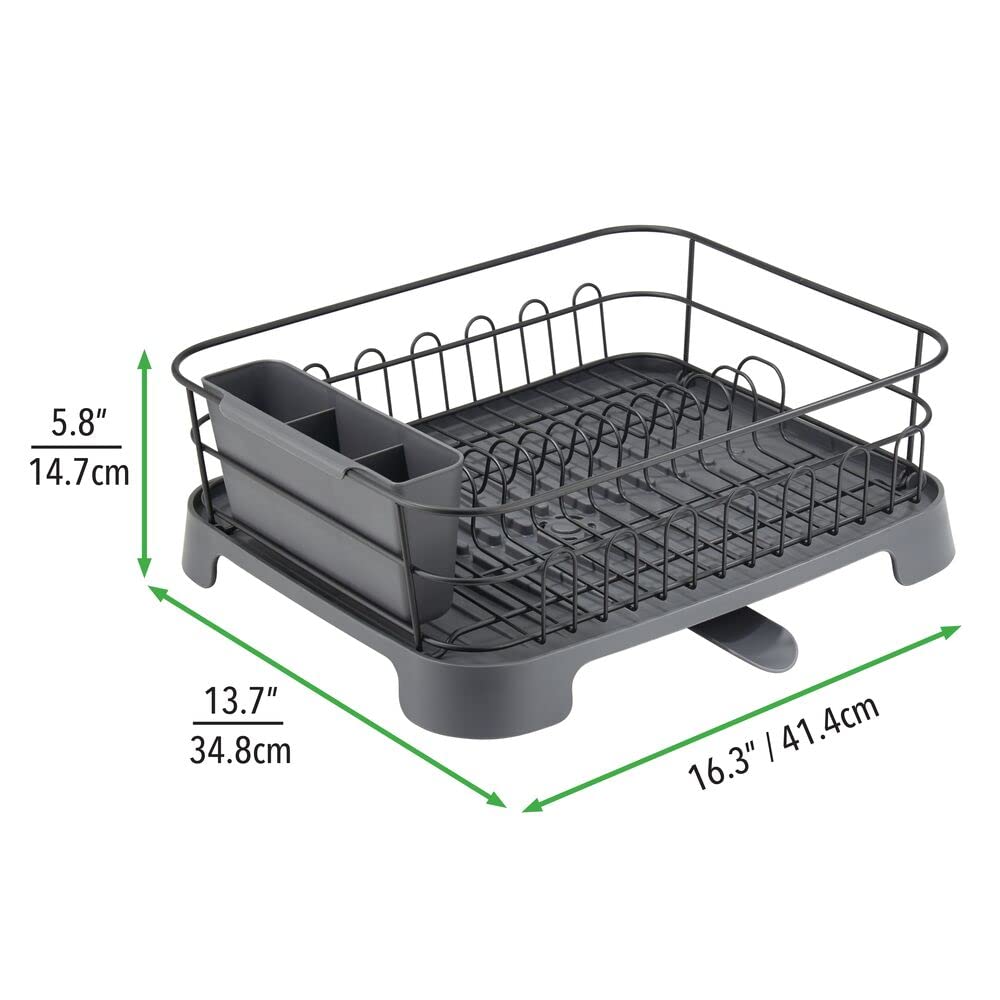 mDesign Alloy Steel Sink Dish Drying Rack Holder w/Plastic Swivel Spout Drainboard Tray - Dish Rack/Dish Drainer Storage Organizer for Kitchen Counter - Holds Plates, Concerto Collection, Copper/Clear