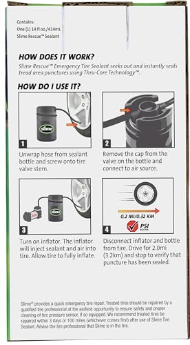 Slime 10188 Flat Tire Puncture Repair Sealant, Rescue, Emergency Repair for highway vehicles, universal fit, Non-toxic, eco-friendly