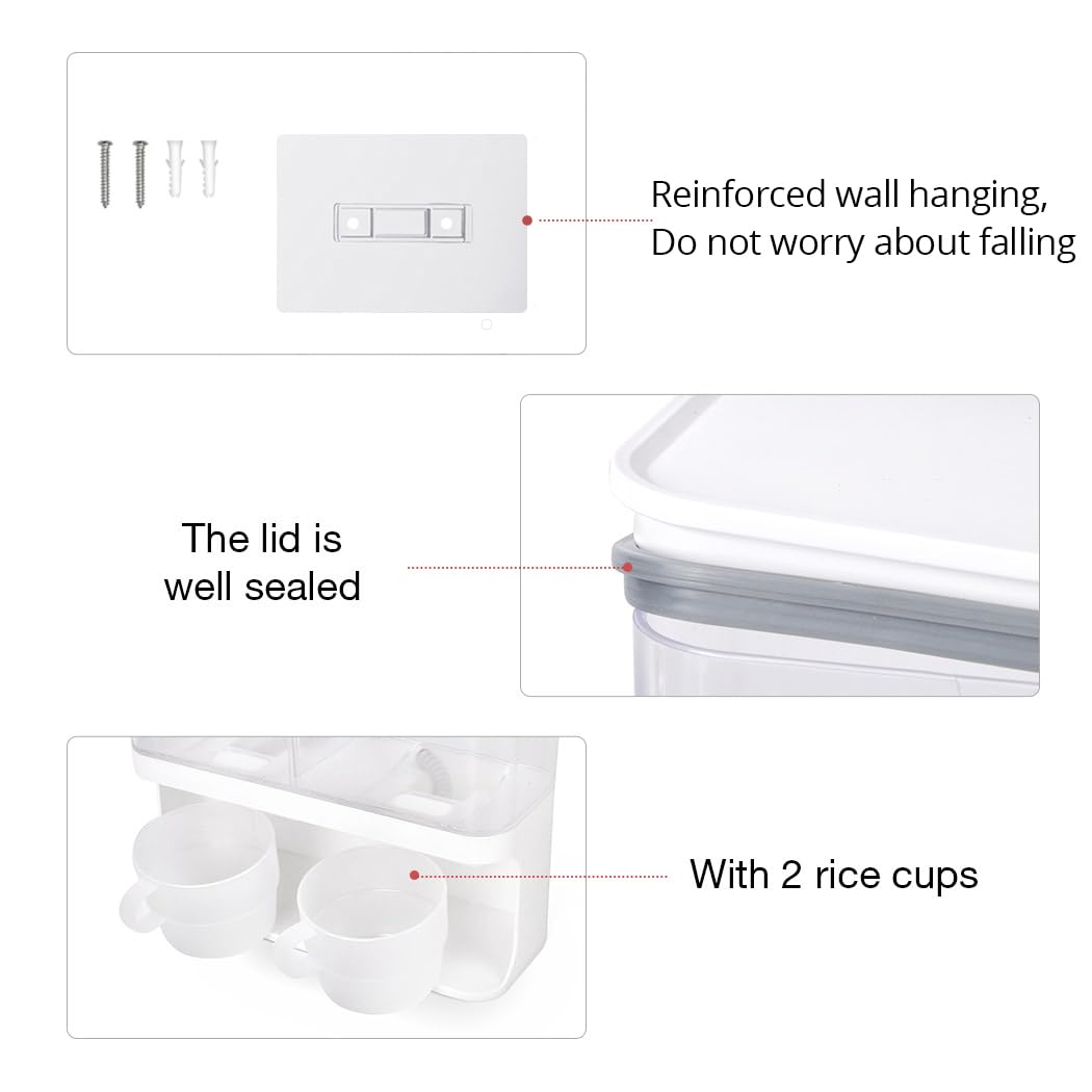 Conworld Rice Dispenser Kitchen Organization, Wall-Mounted Dry Food Storage Container with Lids and 1 cup, Laundry Detergent Dispenser.Suitable for Black Rice, Pet Food, Beans, Laundry Scent Beads