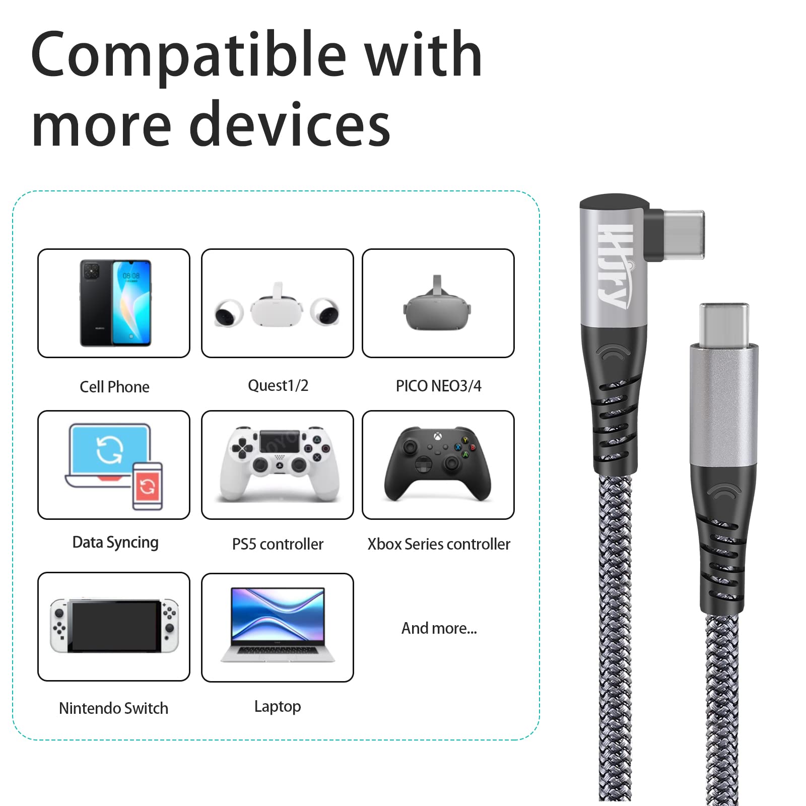 LHJRY Link Cable 20Ft Compatible with Quest2/Quest Pro/Pico 4 Accessories, PC/Steam VR, High Speed Data Transfer Cord, USB C to USB C Cable for VR Headset and Gaming PC