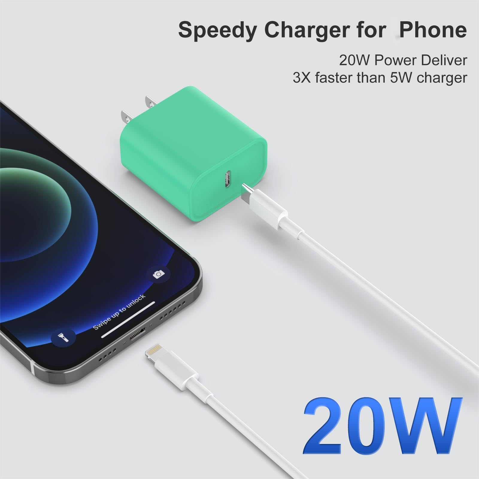 Phone Charger [MFi Certified] 2 Pack 20W PD USB C Wall Fast Charger Adapter with 2 Pack 6FT Type C to Ligh.tning Cable Compatible for iPhone 14 13 12 11 Pro Max XR XS X,i.Pad (Purple+Green)