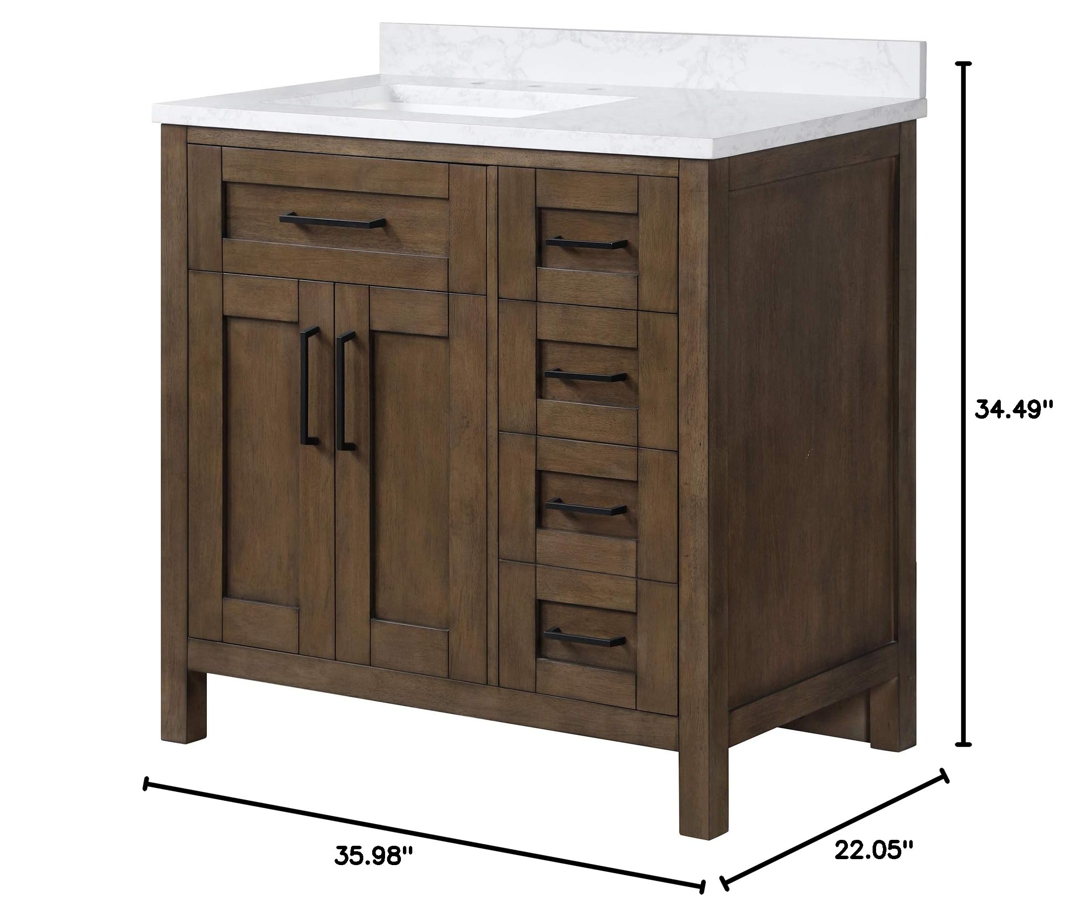 OVE Decors Maya Plus 36 in. Single Sink Bathroom Vanity in Almond Latte Finish, Black Hardware and Included Power Bar