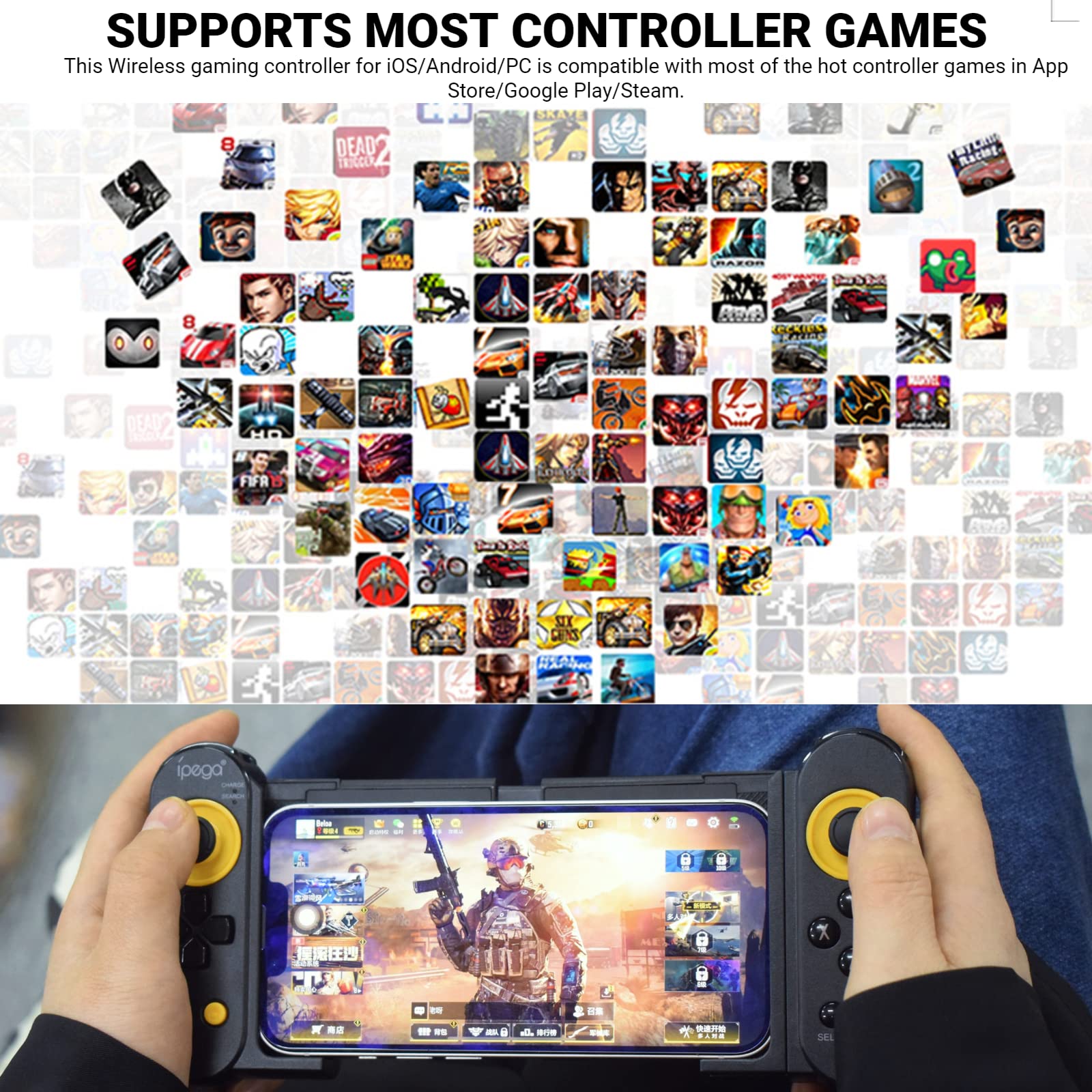 arVin Mobile Gaming Controller for iPhone Android Gamepad with Turbo, 3.5mm Audio Converter, Wireless Game Joystick for iPhone 14/13/12/11/X, iOS, iPad, Samsung Galaxy, TCL, Tablet, PC, Call of Duty