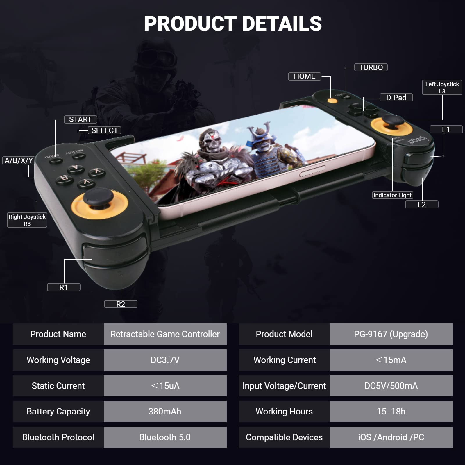 arVin Mobile Gaming Controller for iPhone Android Gamepad with Turbo, 3.5mm Audio Converter, Wireless Game Joystick for iPhone 14/13/12/11/X, iOS, iPad, Samsung Galaxy, TCL, Tablet, PC, Call of Duty
